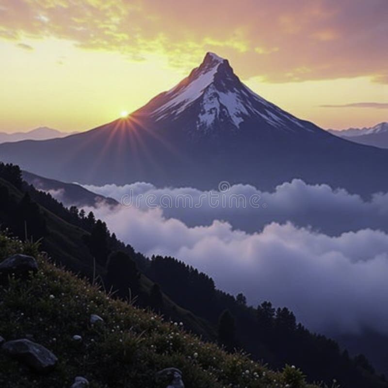 Delicate Mist Forms Around a Mountain Peak at Dawn, Mist, Sunrise ...
