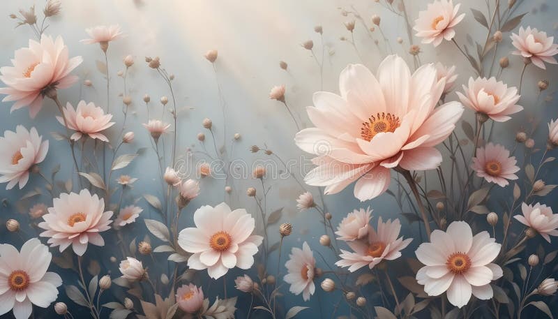 "Delicate Muted Pastel Flower Illustration with a Romantic and Soft ...