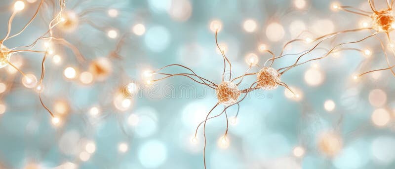 Delicate Neural Network Structure with Connecting Nodes Glowing Against ...