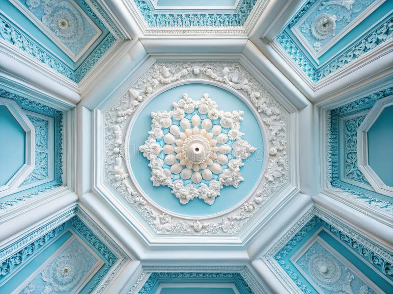 A Delicate Octagonal Ceiling Design Soft Blue and White Architectural ...