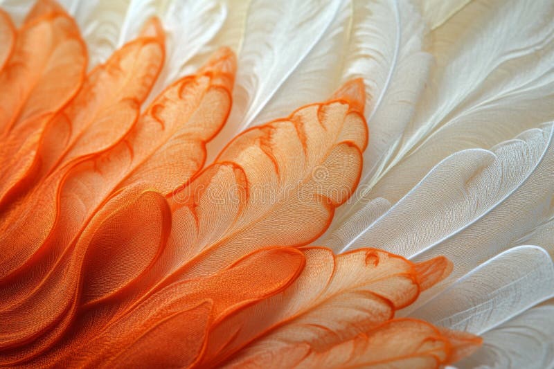 Delicate Orange and White Feather Patterns on a Soft Fabric Background ...