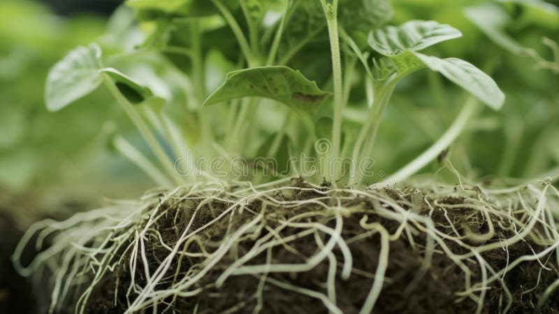 A of Delicate Pale Green Roots Spreading Out from a Small Circular ...