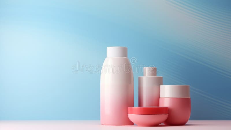 Delicate Pale Pink and Blue Cosmetics Packaging Container on Pastel ...