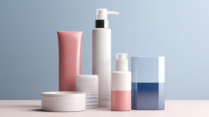 Delicate Pale Pink and Blue Cosmetics Packaging Container on Pastel ...