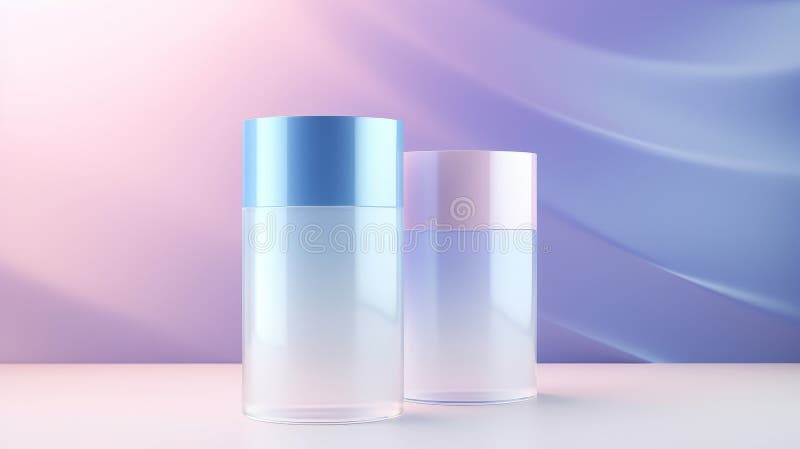 Delicate Pale Pink and Blue Cosmetics Packaging Container on Pastel ...