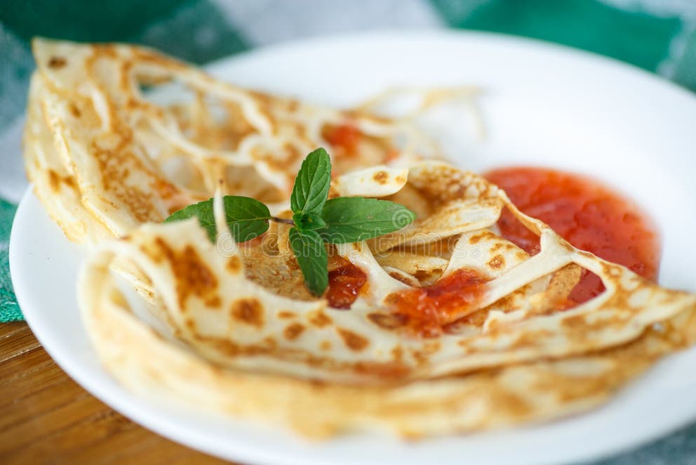 Delicate pancakes with jam stock image. Image of delicious - 44839695