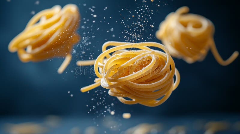 Delicate Pasta Nests Float Separately Mid Air Surrounded Sprinkle Flour ...
