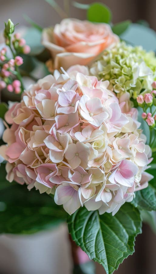 Delicate Pastel Bouquet Soft Pink Hydrangeas and White Roses with ...