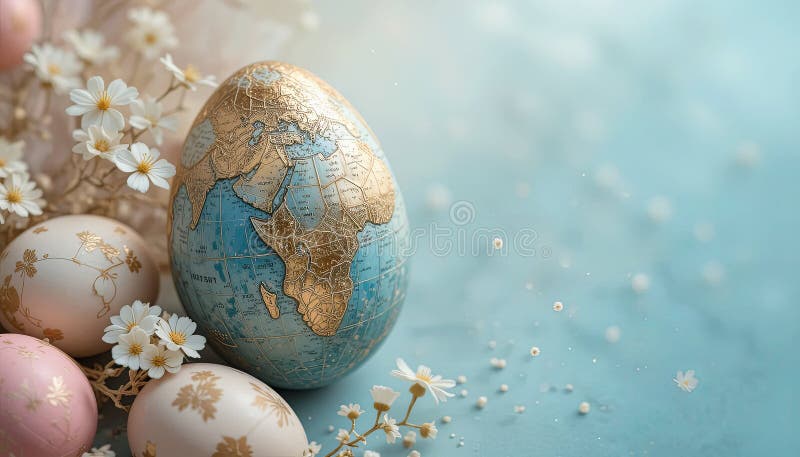 Delicate Pastel-colored Eggs Surround a Beautifully Detailed Globe ...