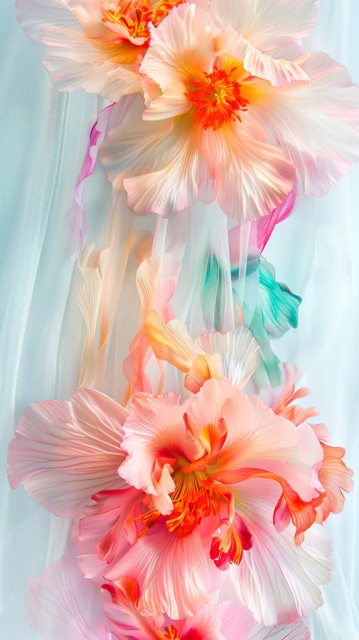 Delicate Pastel Peach Flowers on Soft Fabric Background with Vibrant ...