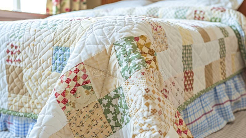 Delicate Pastel Quilt.Light Patchwork Style Fabric Quilt Floral Square ...