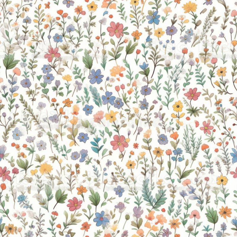 Delicate Pastel Watercolor Flowers on White Background Pattern . Stock ...