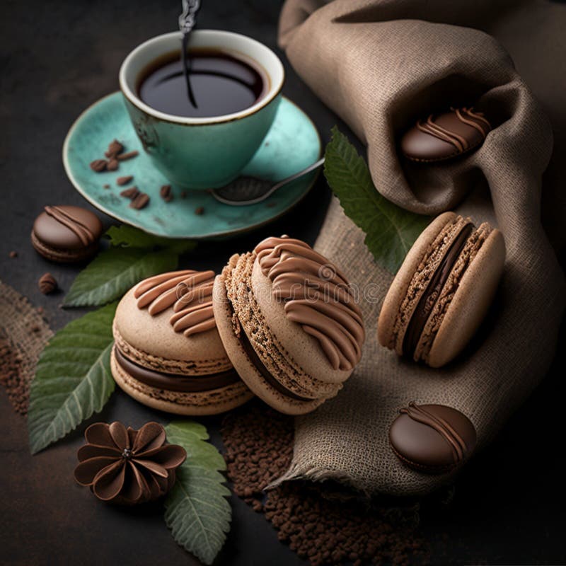 Delicate Pastries in Form of Crispy Delicate Macaron with Cocoa and ...