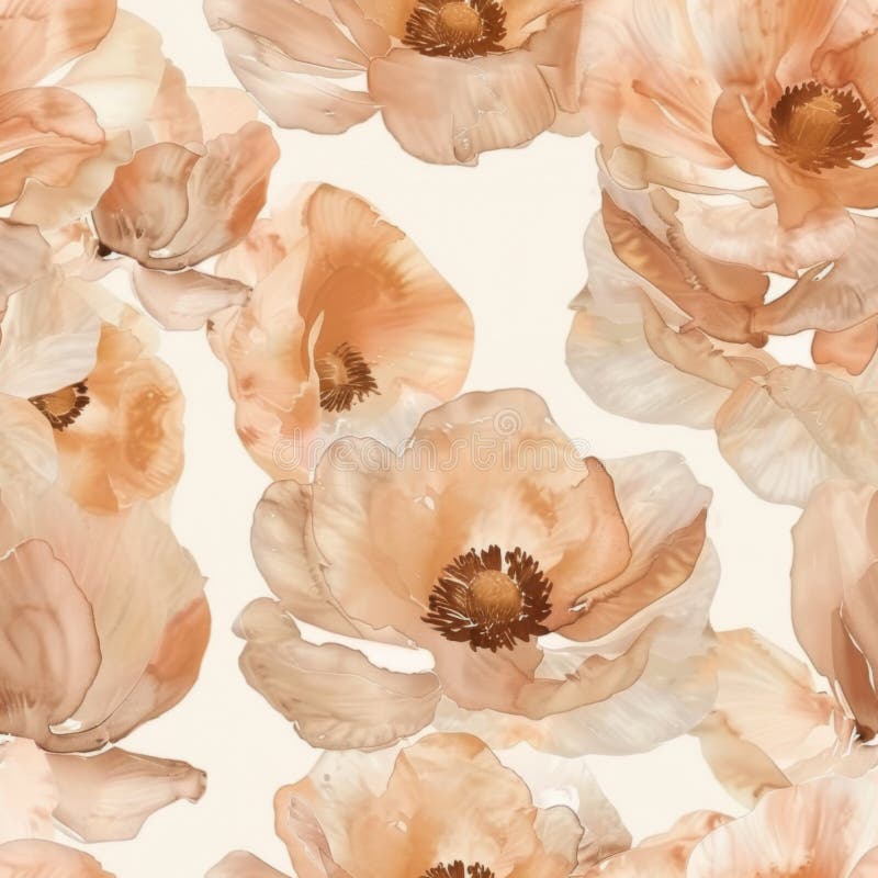 Delicate Peach Poppy Blossoms Seamless Floral Pattern Stock Photo ...