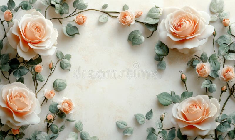 Delicate Peach Roses and Eucalyptus Vines Create Romantic, Serene Frame ...