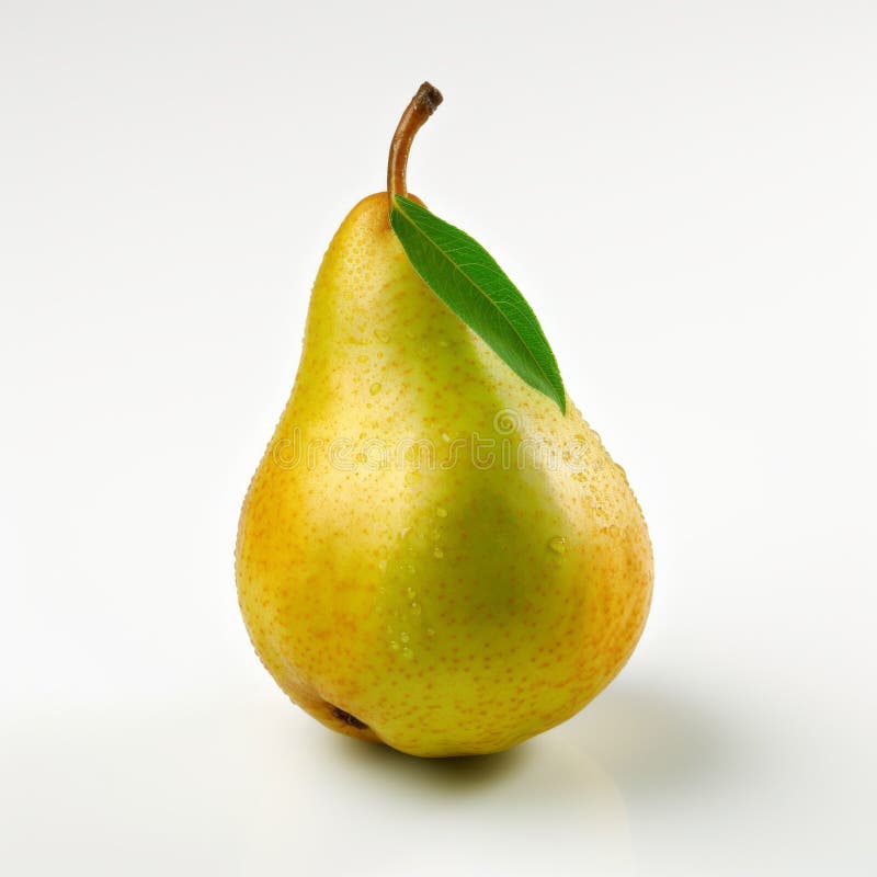 Delicate Pear with Green Leaf on White Surface - Post Processing Style ...
