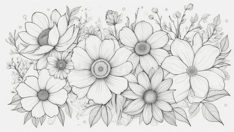 Delicate Pencil Drawing of a Floral Bouquet Stock Illustration ...