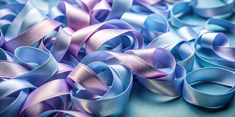 Delicate Periwinkle Satin Ribbons Draped Gracefully Across a Light Blue ...