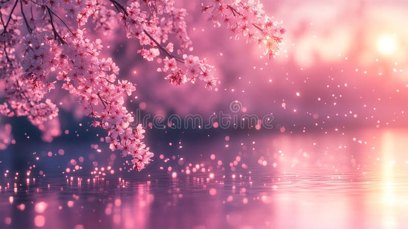 Petals of Cherry Blossoms Flutter Down and Land on the Water S Surface ...