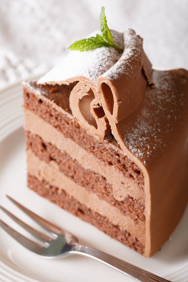 Delicate Piece of Chocolate Cake is Decorated with Mint Macro on Stock ...
