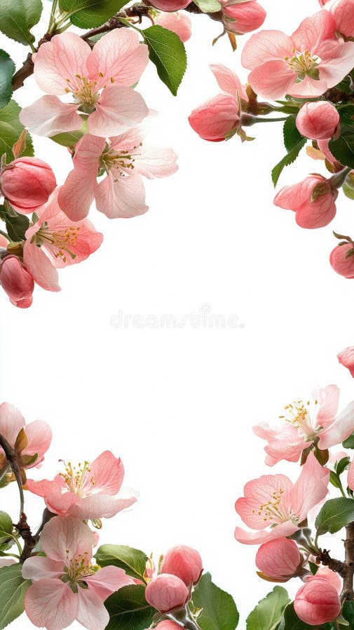 Delicate Pink Blossoms Frame a Blank Space for Text on a Bright Spring ...