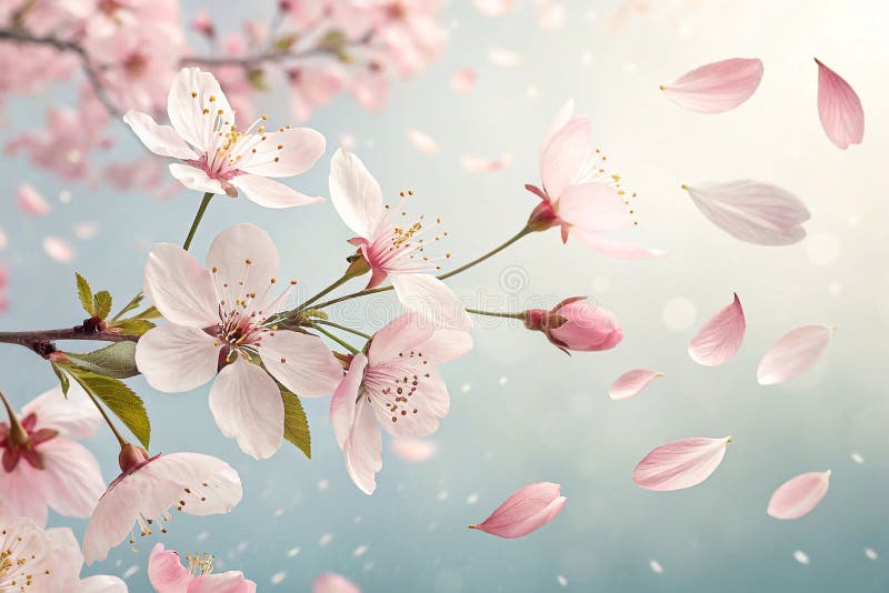 Delicate Pink Blossoms, Springtime, Petals Falling, Pastel Sky ...
