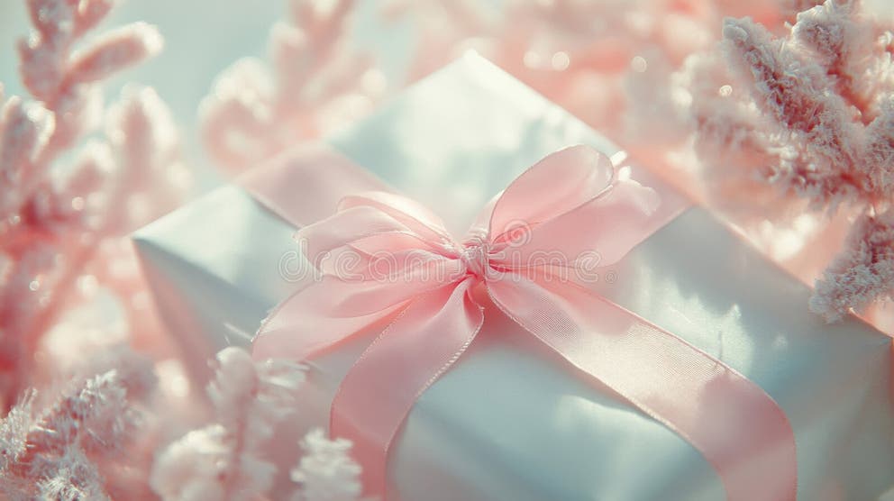 Delicate Pink Bow Adorns a Pastel Gift Box Stock Illustration ...