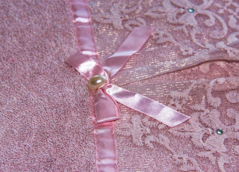 Delicate Pink Bow with Lace. Textile Background Stock Image - Image of ...