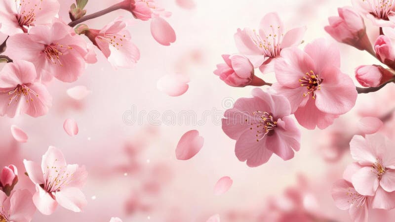 Delicate Pink Cherry Blossoms Falling Gracefully Stock Photo - Image of ...