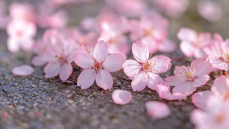 Delicate Pink Cherry Blossoms Scattered on Ground Stock Illustration ...