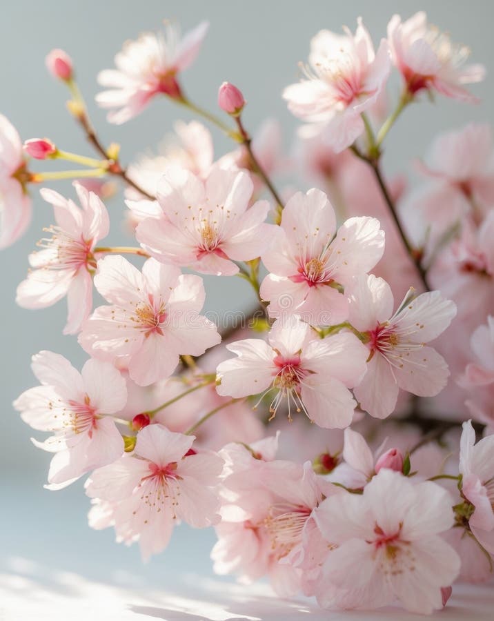 Delicate Pink Cherry Blossoms Spring Flower Cluster Bouquet. Stock ...