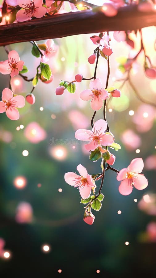 Delicate Pink Cherry Blossoms in Sunlit Spring Garden Scene Stock Photo ...