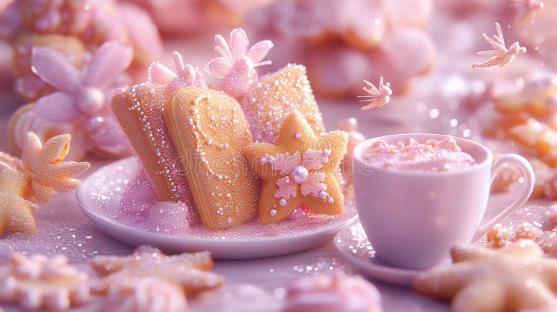 Delicate Pink Cookies and a Cup of Pink Hot Chocolate Create a Magical ...