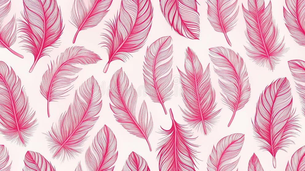 Delicate Pink Doodle Feather Pattern a Charming Minimalist Background ...