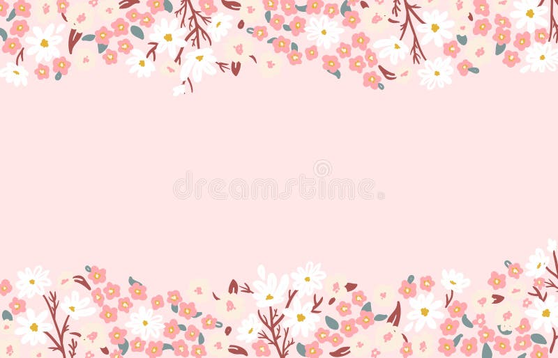 Delicate Pink Floral Border with Wild Flowers Stock Vector ...