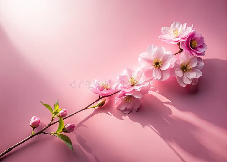 A Delicate Pink Floral Stem Bathed in Sunlight and Soft Shadows a ...