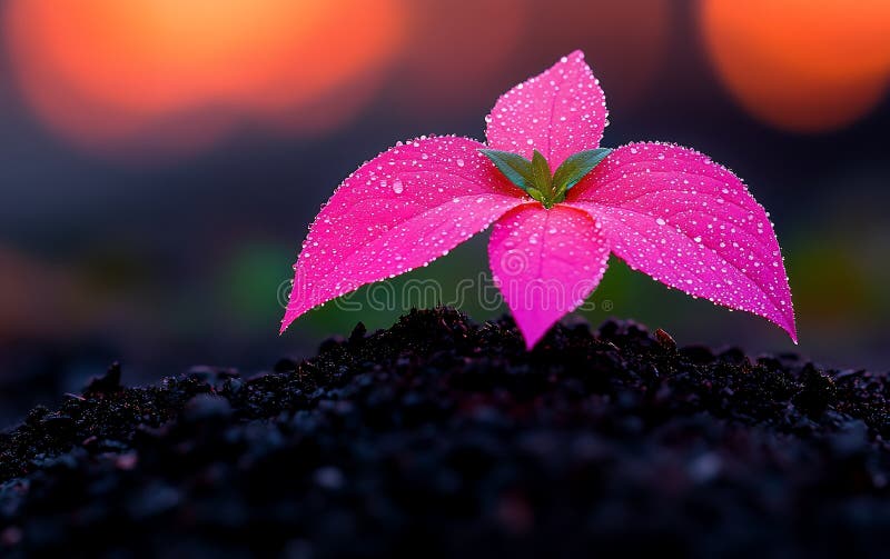 Pink Flower Dew Drops Dark Soil Stock Photos - Free & Royalty-Free ...