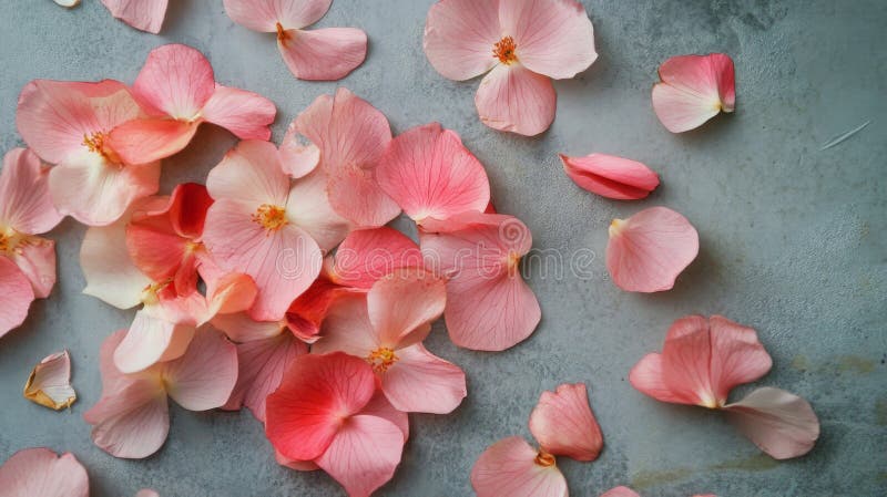 Delicate Pink Flower Petals Scattered on a Grey Surface Stock ...