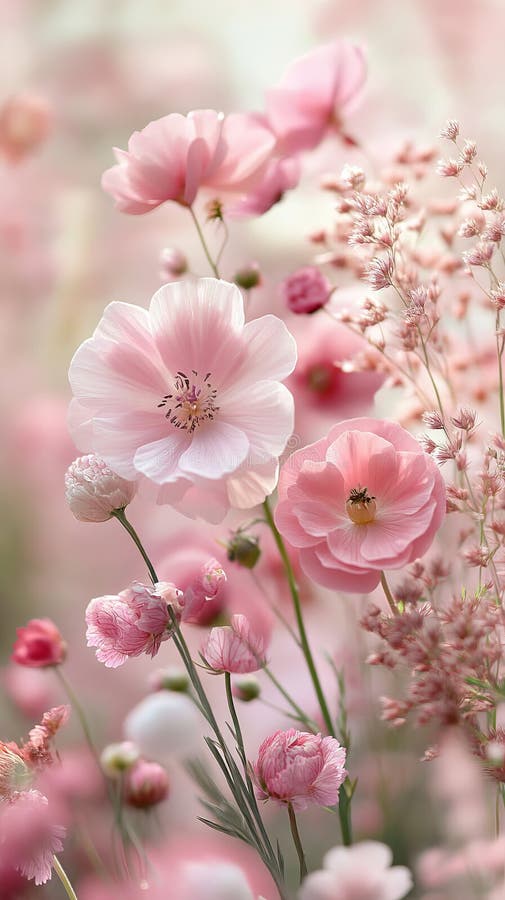 Delicate Pink Flowers Bloom in a Soft, Romantic Setting. Stock ...