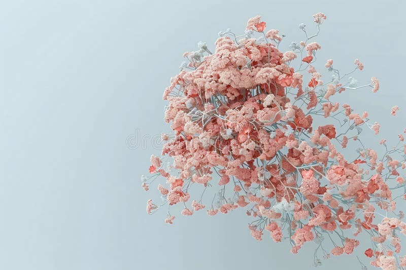 Delicate Pink Flowers Exploding on a Pastel Blue Background Stock Photo ...