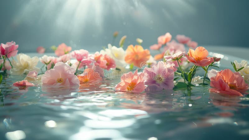 Delicate Pink Flowers Floating on Water Stock Illustration ...