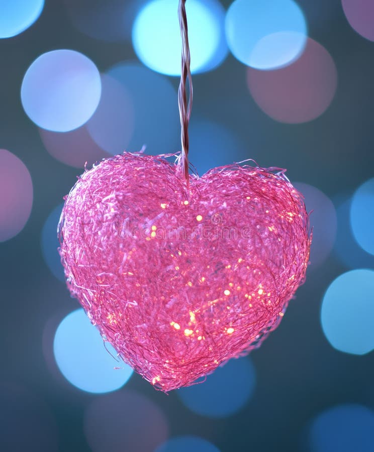 A Delicate Pink Heart Dangles Gracefully from a Shimmering String ...