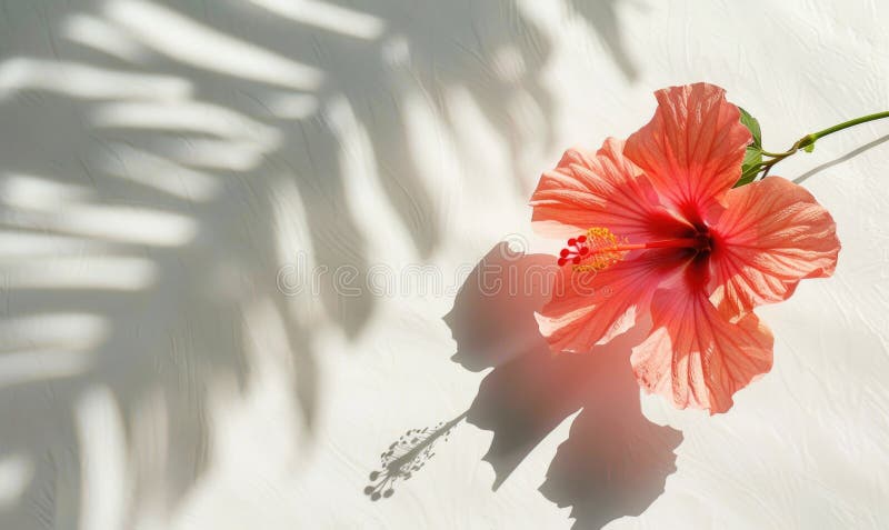 A Delicate Pink Hibiscus Flower on a Clean White Backdrop, Casting a ...