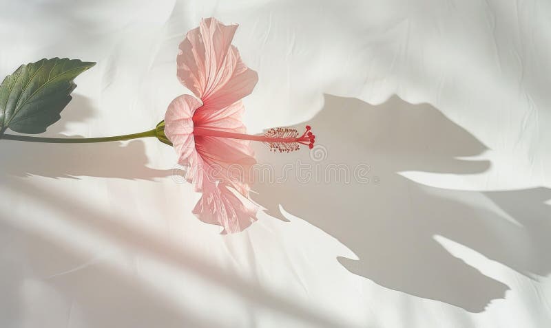 A Delicate Pink Hibiscus Flower on a Clean White Backdrop, Casting a ...