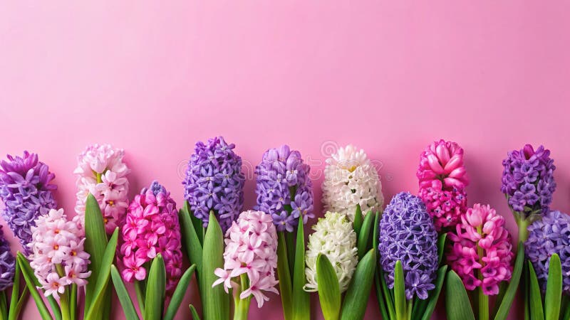 Delicate Pink Hyacinth Floral Border a Springtime Flat Lay with Copy ...