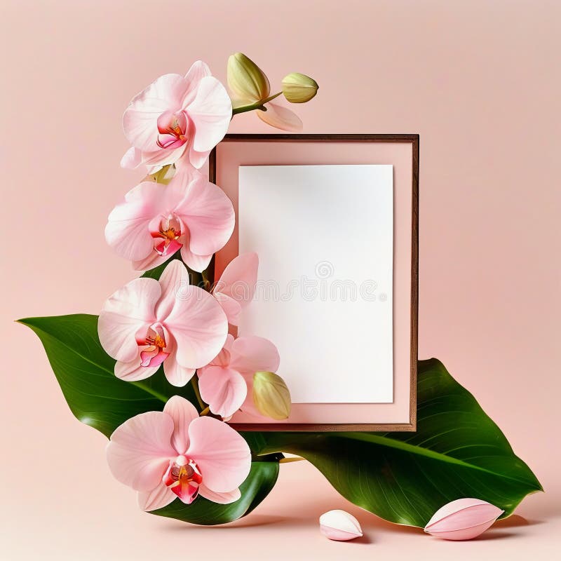 Delicate Pink Orchids Gracefully Drape Around a Blank Frame, Creating a ...
