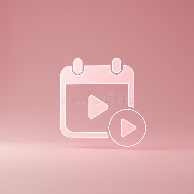 Delicate Pink Play Button Calendar Icon on a Soft Background Stock ...