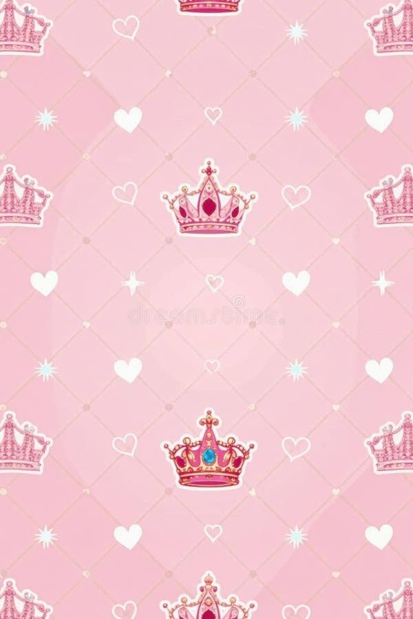Delicate Pink Princess Repeat Pattern Crown, Star, Diamond, Heart ...