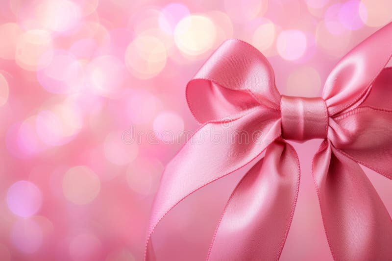 A Delicate Pink Ribbon Bow Set Against a Twinkling Bokeh Backdrop Stock ...