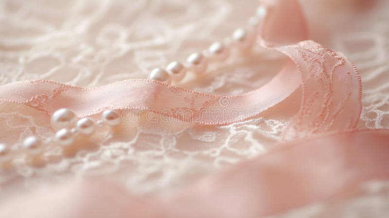 Delicate Pink Ribbon Pearls Lace Soft Texture Stock Illustration ...